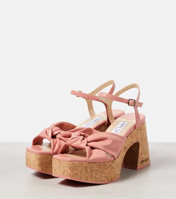 JIMMY CHOO Heloise 95 Leather Platform Sandals - Pink