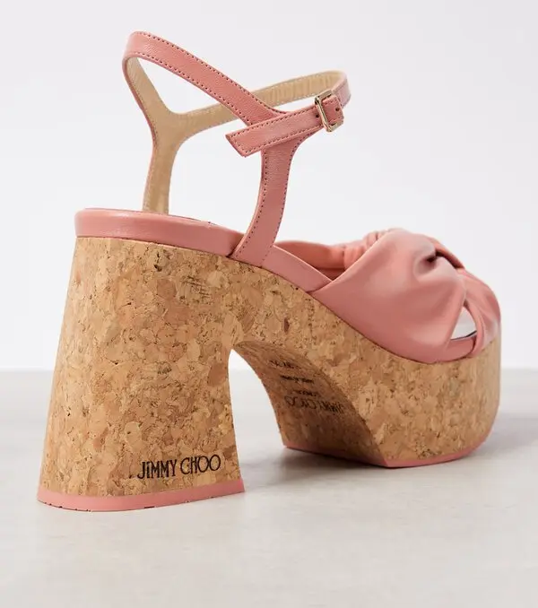 JIMMY CHOO Heloise 95 Leather Platform Sandals - Pink