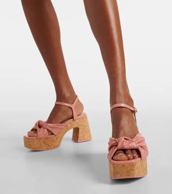 JIMMY CHOO Heloise 95 Leather Platform Sandals - Pink