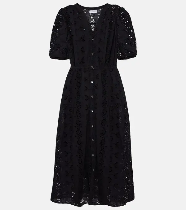Velvet By Graham & Spencer Rorio Embroidered Cotton Midi Dress - Black