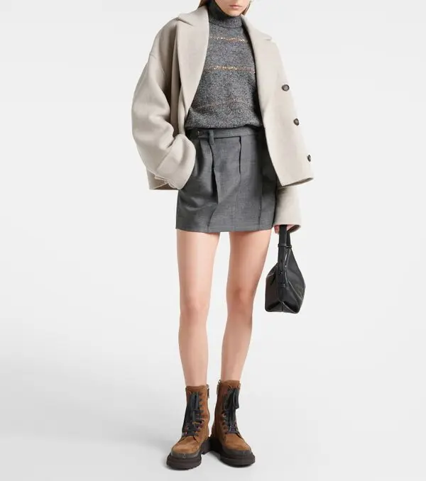 Brunello Cucinelli Pleated Virgin Wool Miniskirt