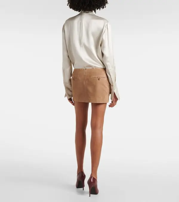 Magda Butrym Floral-appliqué Suede Miniskirt - Beige