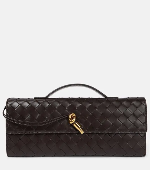 Bottega Veneta Andiamo Intrecciato Leather Clutch - Brown