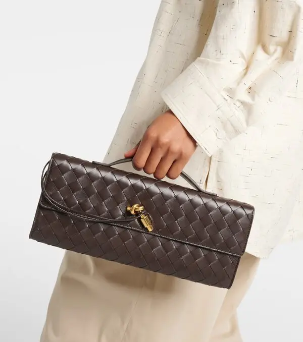Bottega Veneta Andiamo Intrecciato Leather Clutch - Brown