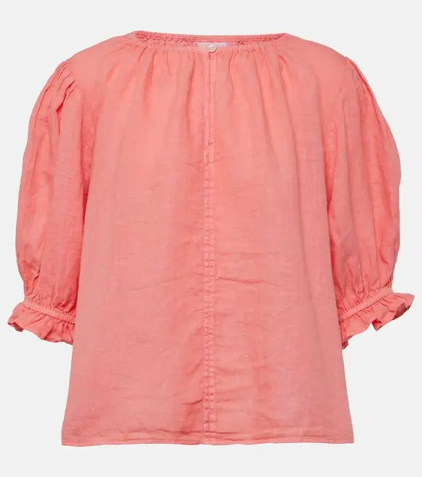 Velvet By Graham & Spencer Puff-sleeve Linen Top - Pink