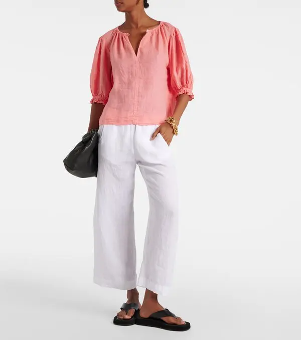 Velvet By Graham & Spencer Puff-sleeve Linen Top