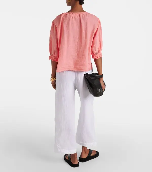 Velvet By Graham & Spencer Puff-sleeve Linen Top