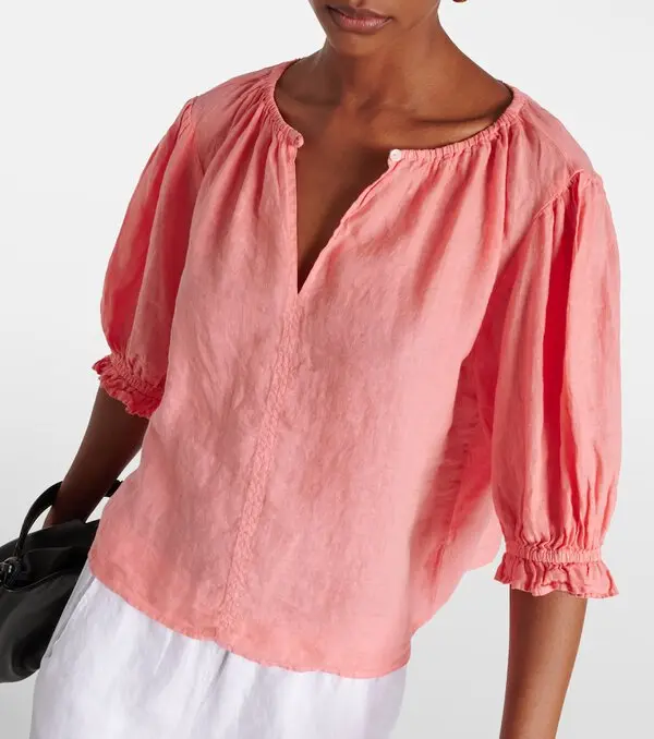 Velvet By Graham & Spencer Puff-sleeve Linen Top