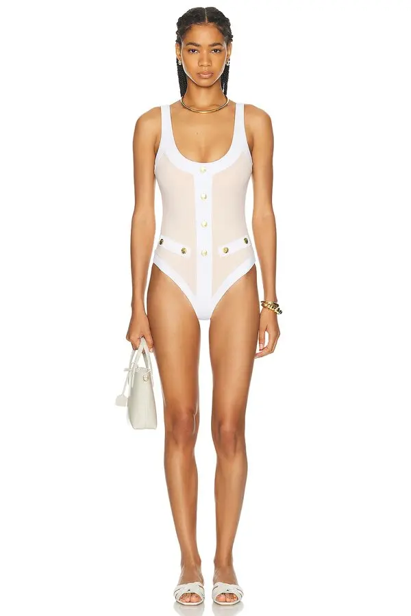 Caroline Constas Sailor Gold One Piece Swimsuit In Nude