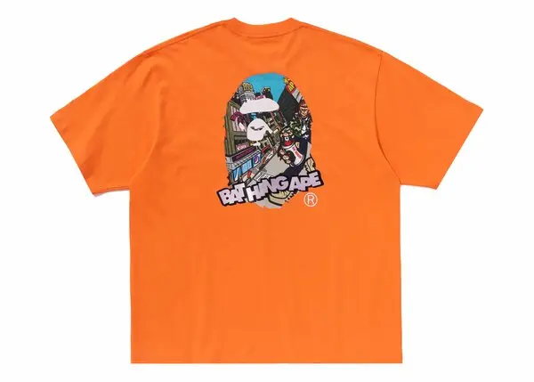 A BATHING APE Comic Art Ape Head Relaxed Fit Tee Shirt - Orange