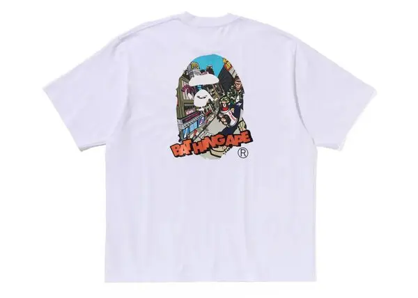 A BATHING APE Comic Art Ape Head Relaxed Fit Tee Shirt - White