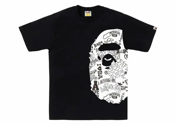 Bape Hand Draw Pattern Side Big Ape Head Tee Shirt Black/White
