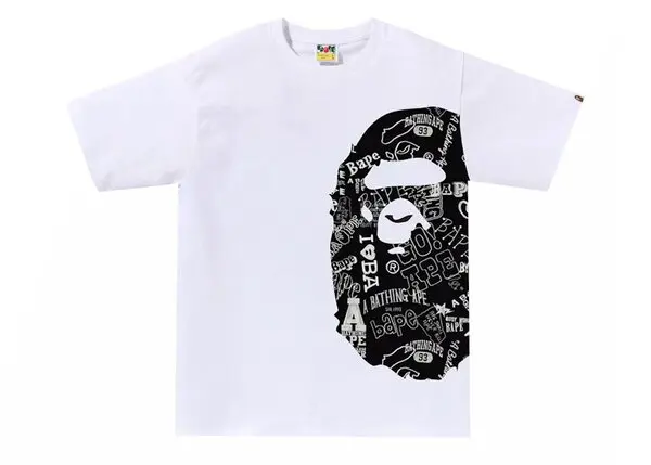 A BATHING APE Hand Draw Pattern Side Big Ape Head Tee Shirt - White/black