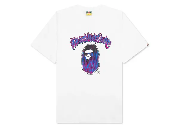 A BATHING APE Mad Flame Ape Head Relaxed Fit Tee Shirt - White