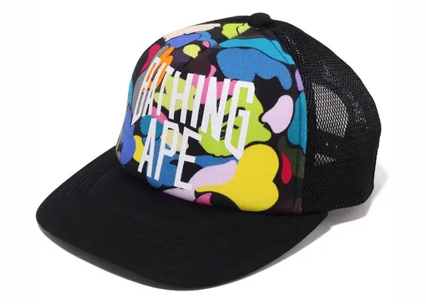 BAPE A Bathing Ape Camo Logo Mesh Cap - Black