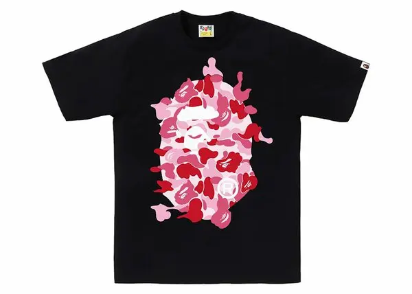 A BATHING APE Abc Camo Rebuild Big Ape Head Tee Shirt - Black/pink