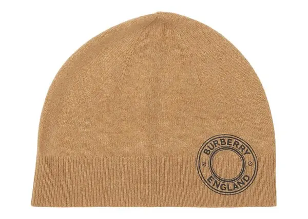 Burberry Logo Graphic Cashmere Blend Beanie - Camel