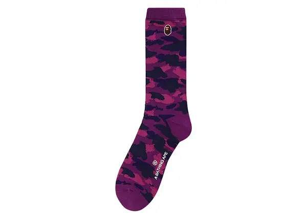 A BATHING APE Camo Ape Head One Point Crew Socks - Purple