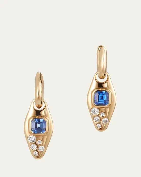 UNIFORM OBJECT 18k Yellow Gold And Diamond Vessel Huggie Earrings - Blue Sapphire