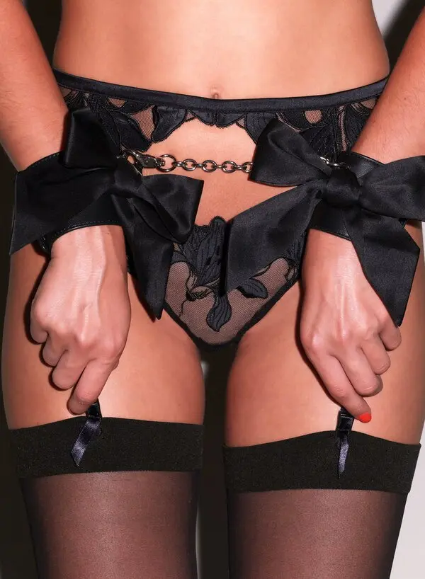 Fleur Du Mal Leather Cuffs With Silk Bows - Black