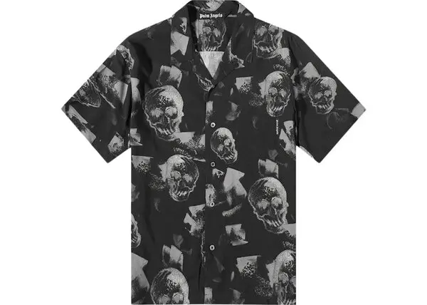 Palm Angels Skull Print Bowling Shirt - Black