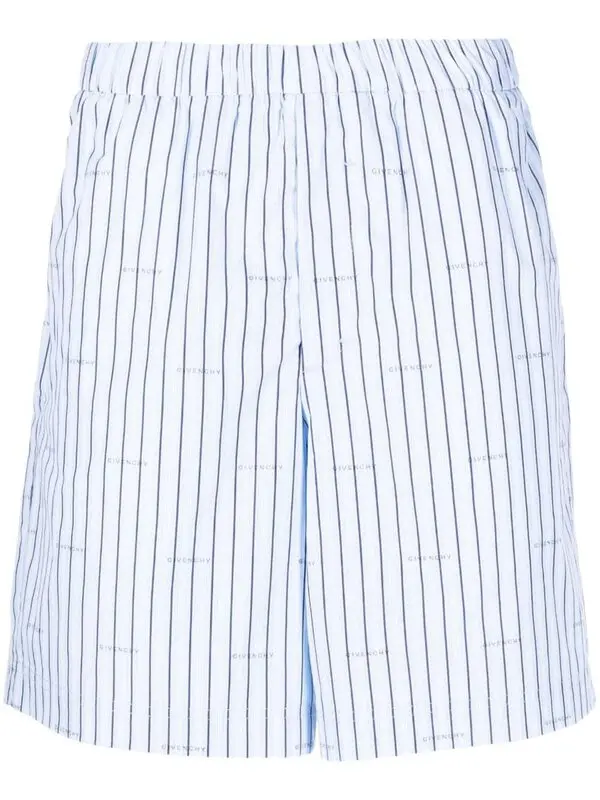 Givenchy Allover Logo Striped Shorts - Blue