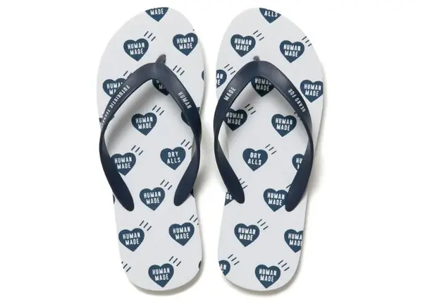 HUMAN MADE Heart Flip Flops - White/navy Blue