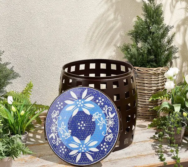 TEMP-TATIONS Outdoors Mosaic Top Plant Stand Side Table