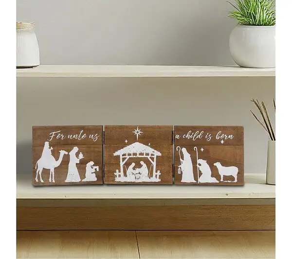 YOUNG'S INC. Young's Wood Nativity Tabletop Trifold Sign
