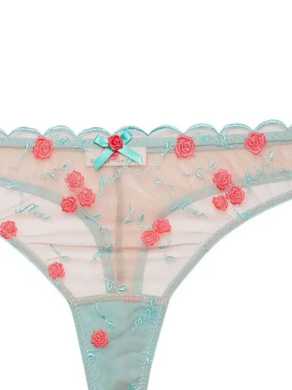FLEUR DU MAL Rose And Vine Embroidered Thong