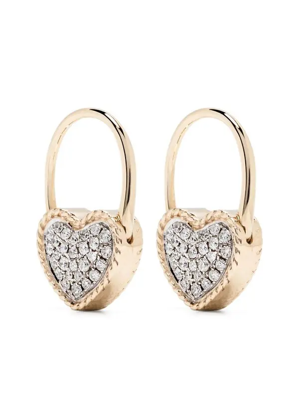Yvonne Léon 9kt Yellow Creole Cadenas Coeur Diamond Earring - Gold