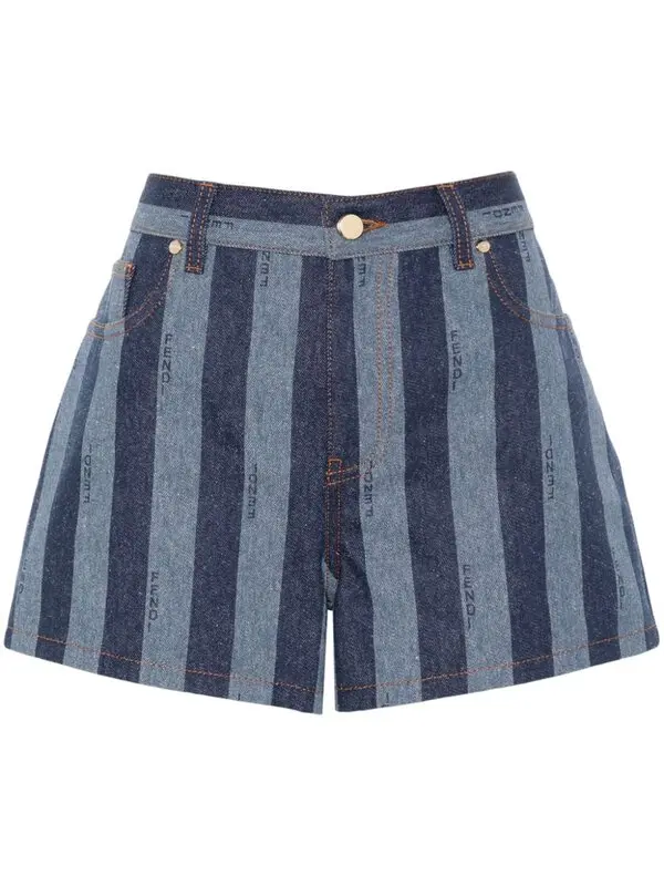 Fendi Pequin Striped Denim Shorts