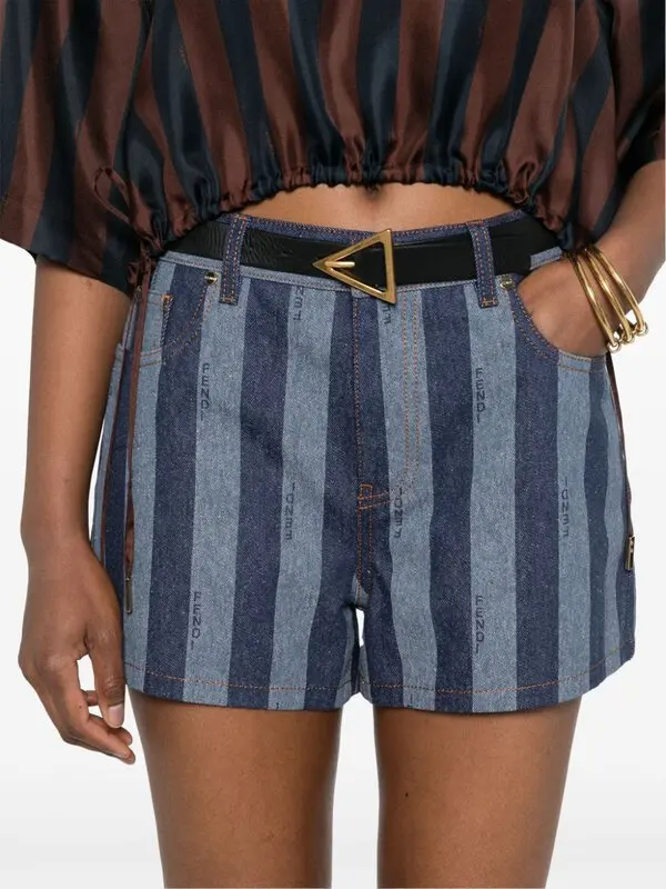 Fendi Pequin Striped Denim Shorts