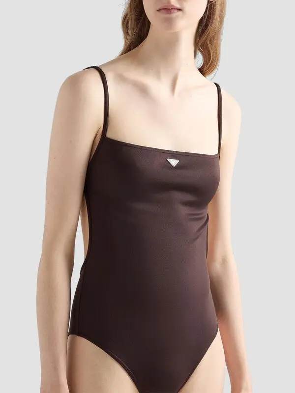 Prada Interlock Knit One-piece Swimsuit - Brown