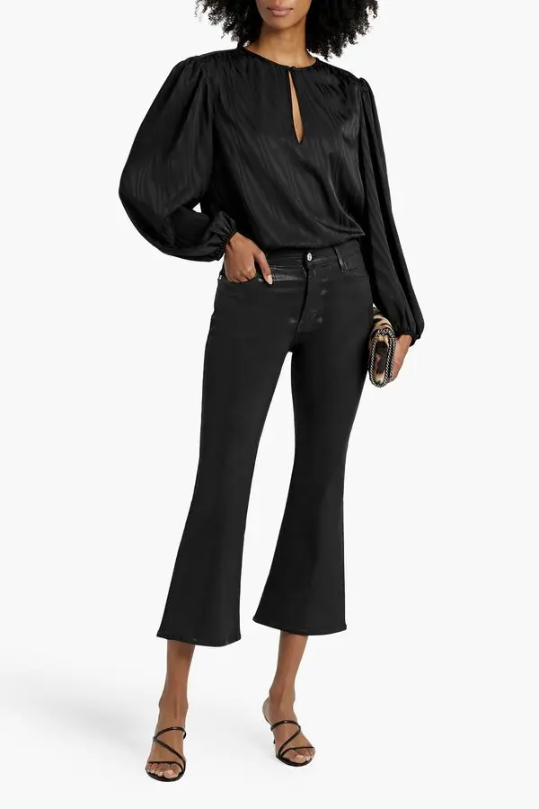 FRAME Le Crop Coated Flare Jeans - Black