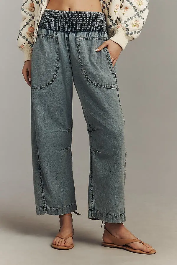 PILCRO Reese Barrel Leg Pull-on Pants - Medium Denim