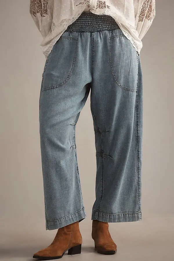 PILCRO Reese Barrel Leg Pull-on Pants - Medium Denim