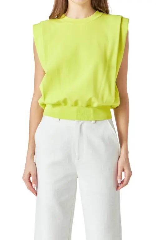 Endless Rose Power Shoulder Sleeveless Blouson Top - Neon Yellow