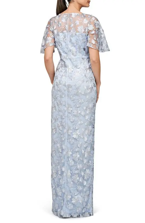 Js Collections Brooke Floral Embroidered Gown - Silver/ Azure