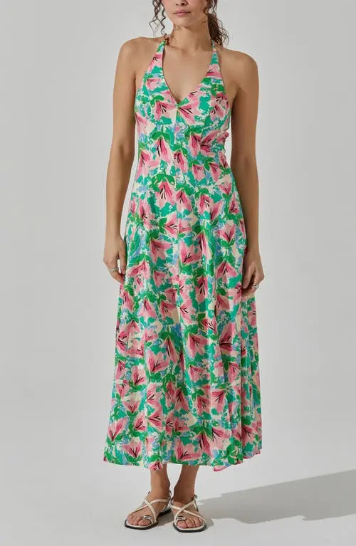 Astr The Label Floral Print Halter Neck Dress In Green Pink Floral - 60%  Off | Editorialist