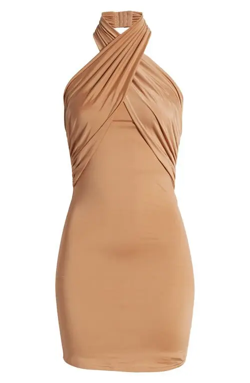 Bebe Halter Mini Dress - Almond | Editorialist