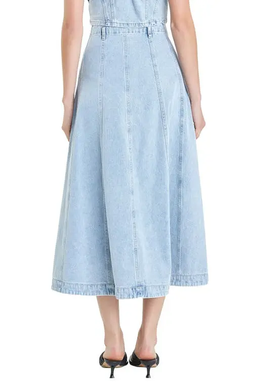 GREY LAB Denim A-line Midi Skirt