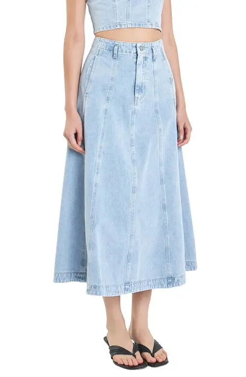 GREY LAB Denim A-line Midi Skirt