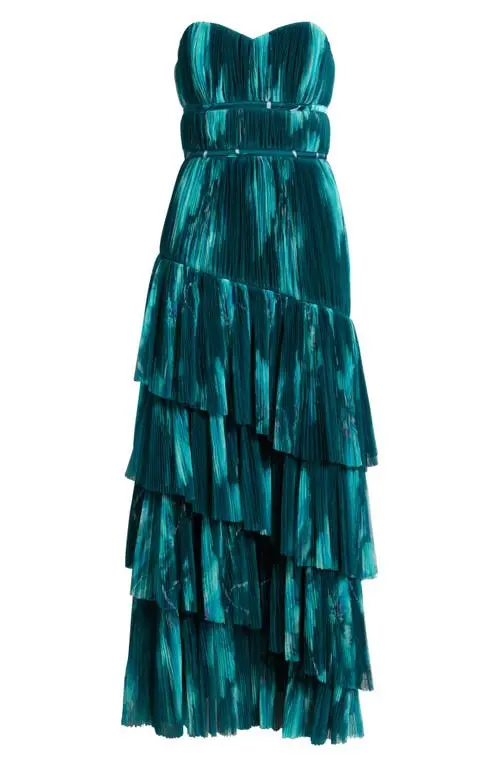 navy blue dress for baby girl Astr Plissé Asymmetric Tiered Ruffle Strapless Midi Dress main image 0