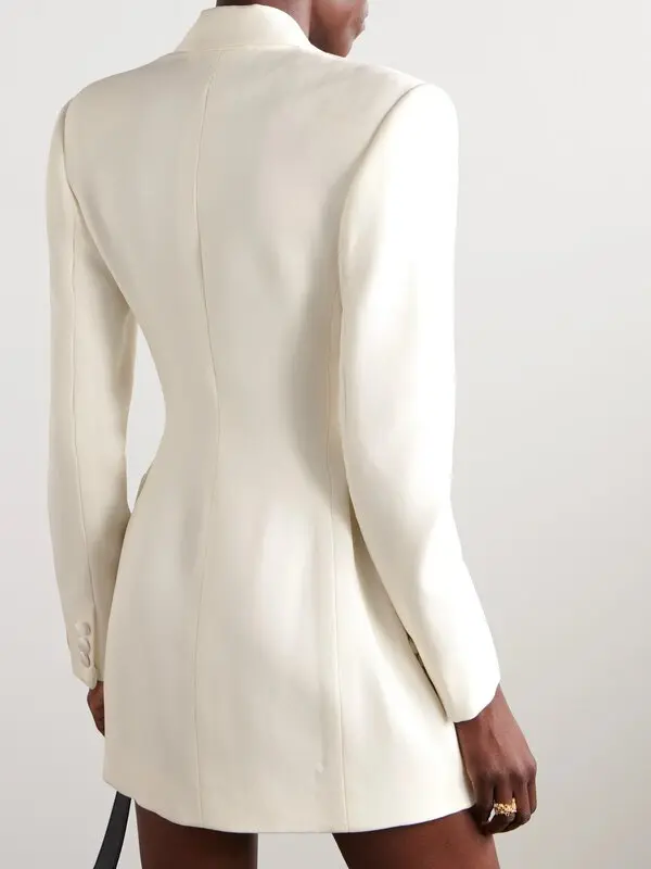 Versace Double-breasted Satin-trimmed Grain De Poudre Wool Mini Dress