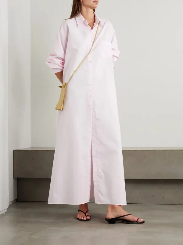 The Frankie Shop Avery Oversized Cotton-Blend Maxi Shirt Dress - Pink |  Editorialist