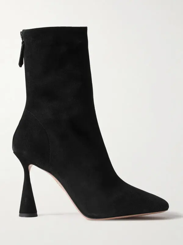 AQUAZZURA Amore 95 Suede Ankle Boots - Black