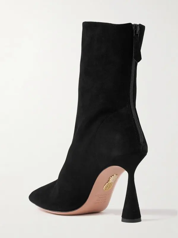 AQUAZZURA Amore 95 Suede Ankle Boots - Black