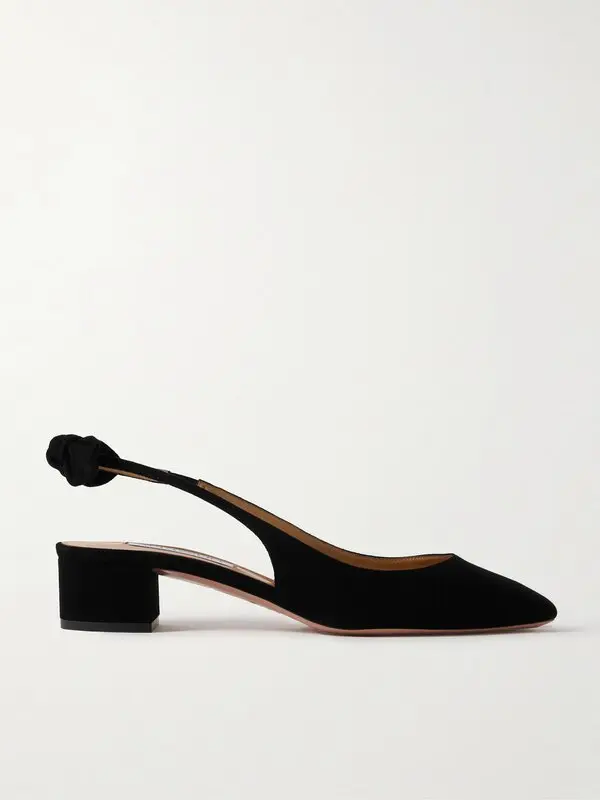 AQUAZZURA Very Bow 35 Suede Slingback Pumps - Black