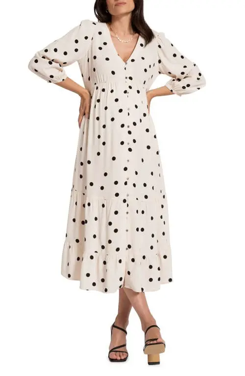 Seraphine Polka Dot Tiered Maternity Midi Dress - Ivory Black | Editorialist